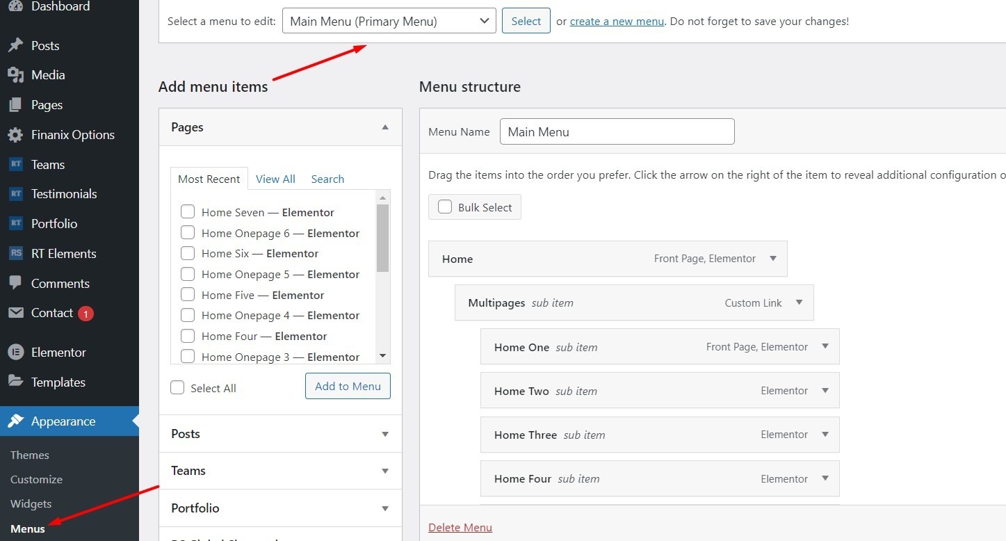 Set Primaryedit Primary Menu Wordpress Themes And Plugin