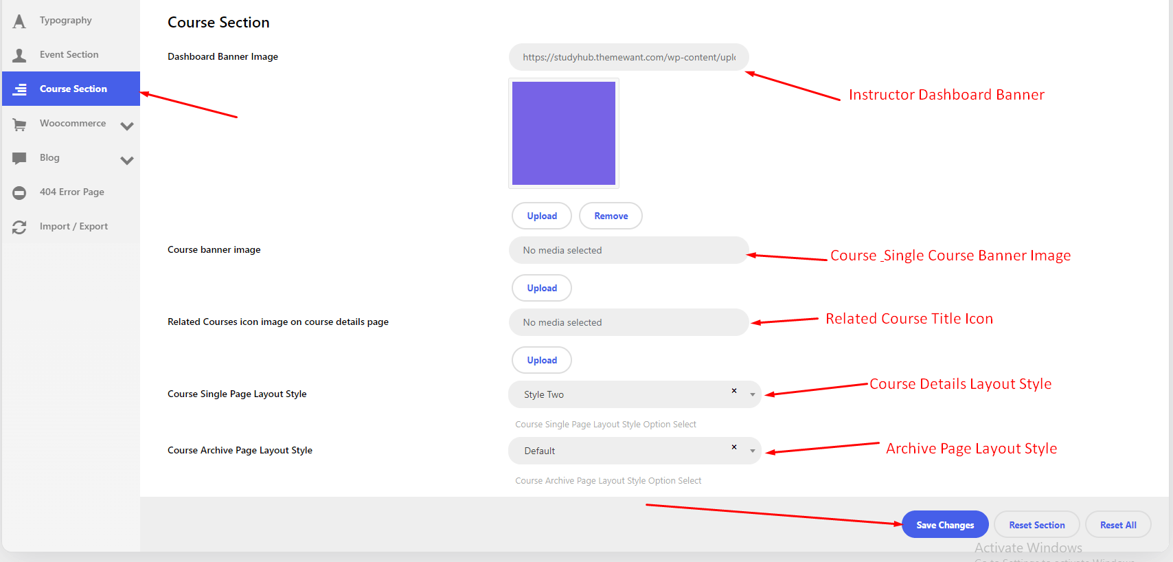 Course Section - WordPress Themes & Plugin